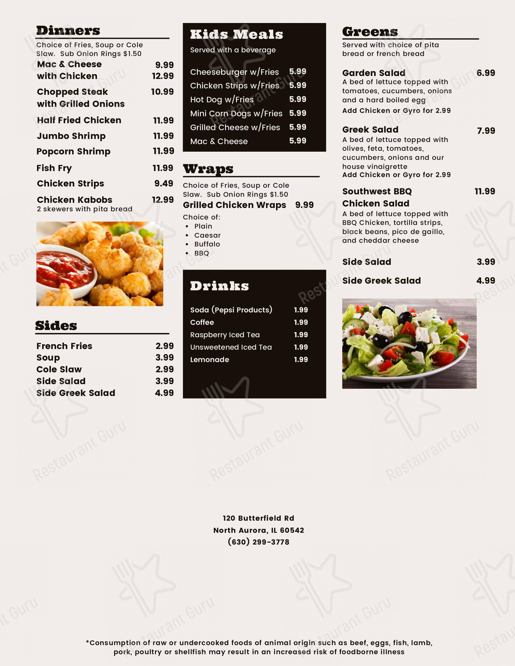 Menu at Kappy’s Bar and Grill gaming lounge, North Aurora