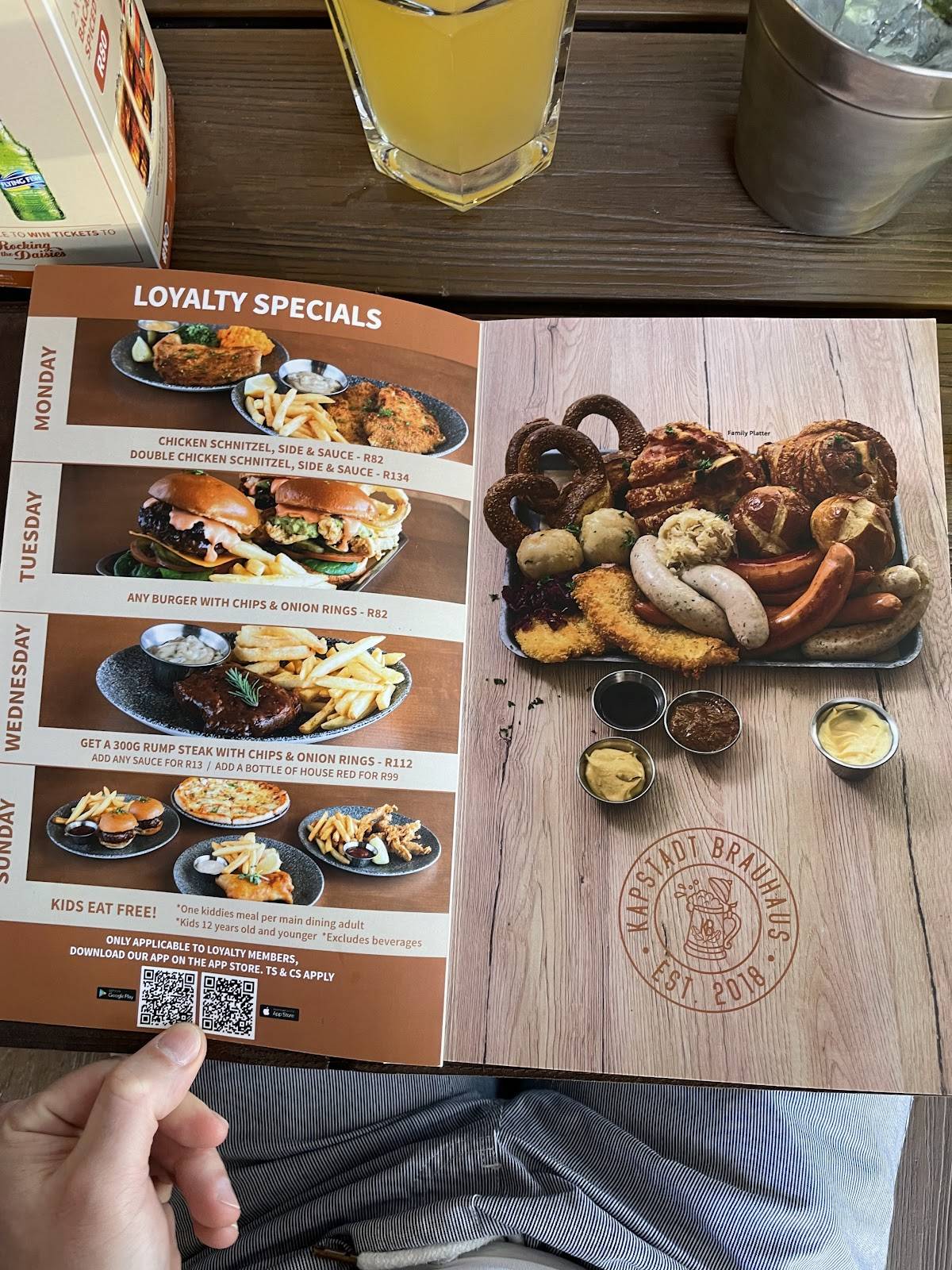 Menu at Kapstadt Brauhaus Centurion restaurant, Centurion