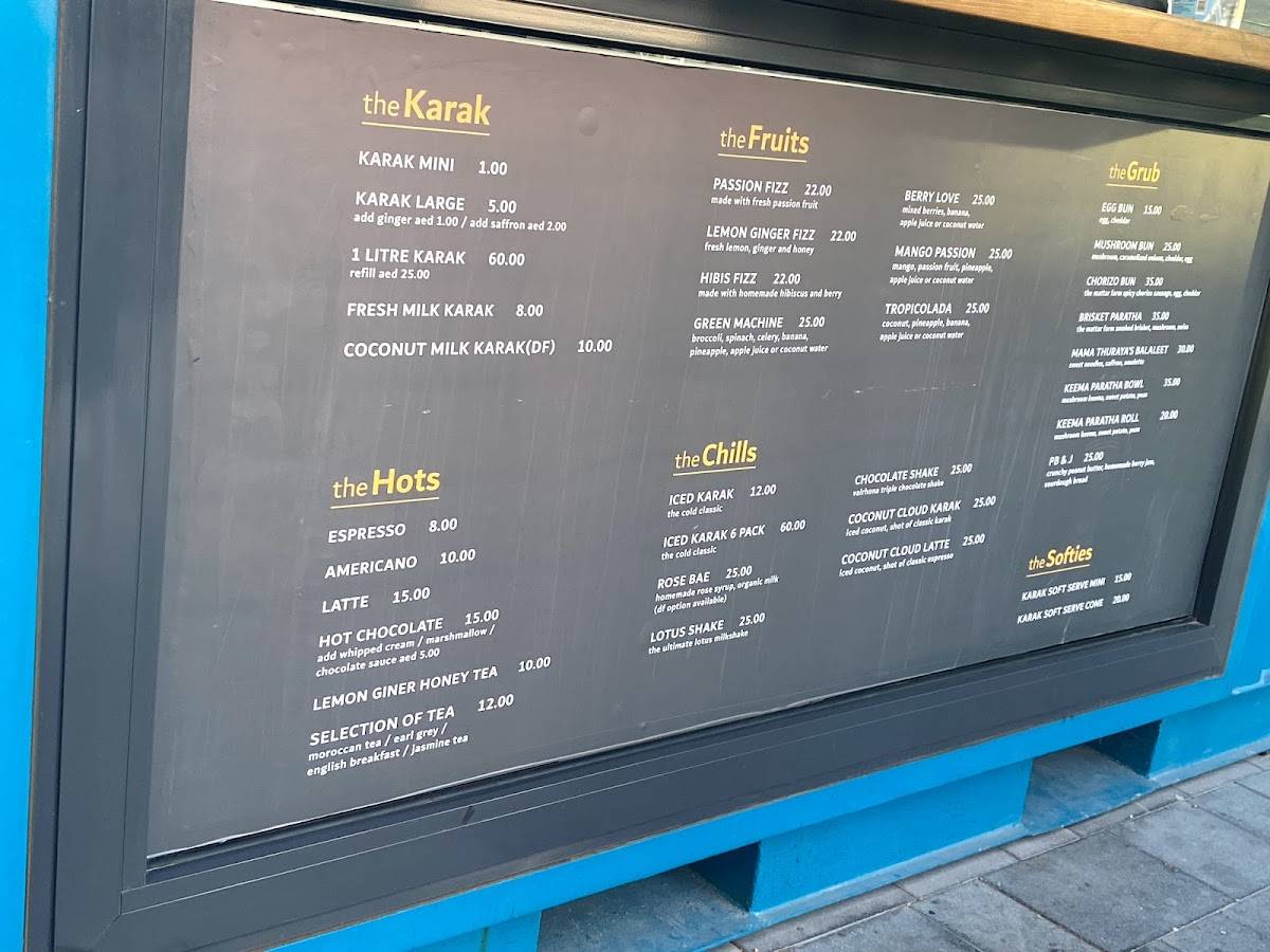 Menu at Karak Inc Eatery cafe, Dubai