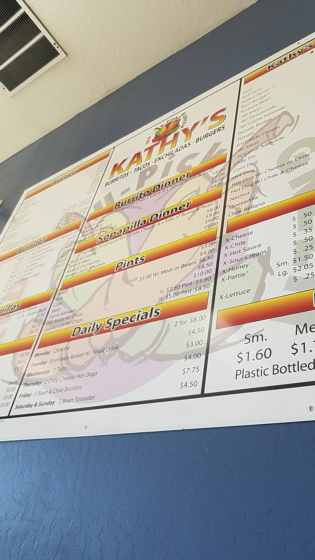 Menu at Kathy's Carry Out restaurant, Albuquerque