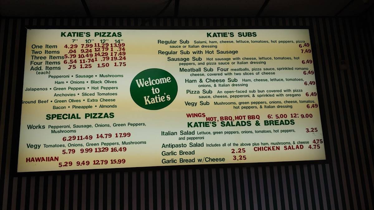 Menu at Katie's Pizza pizzeria, Gahanna