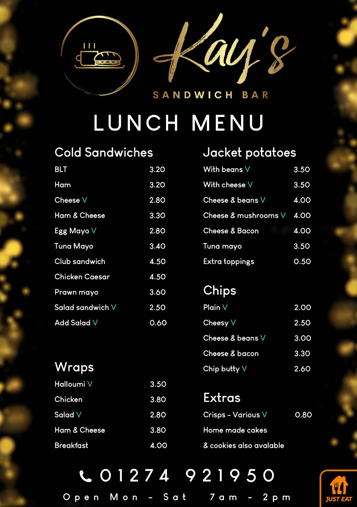 Menu at Kay's Sandwich Bar, Cleckheaton