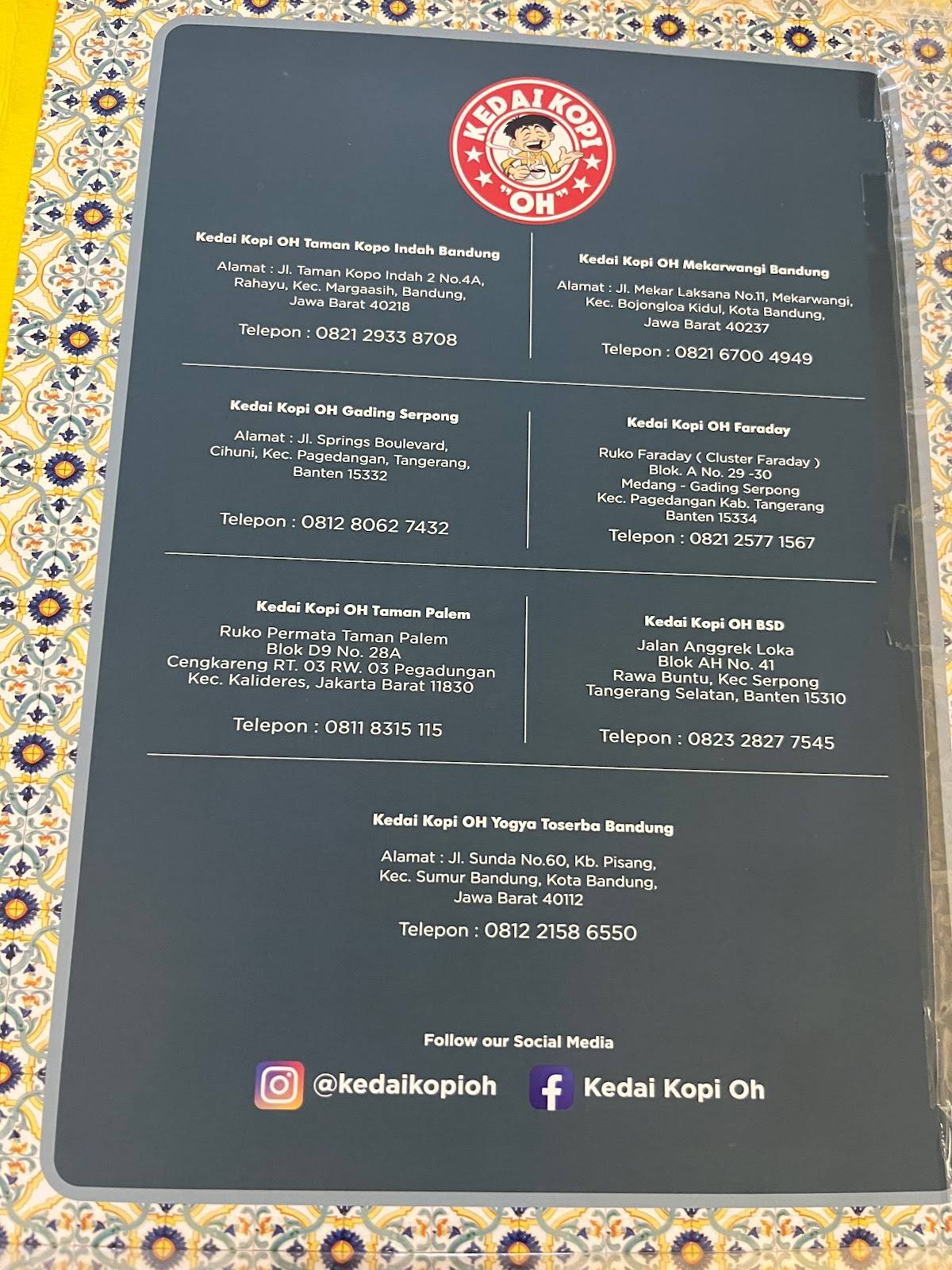 Carta del restaurante Kedai Kopi Oh Gading Serpong - Ruko Faraday ...