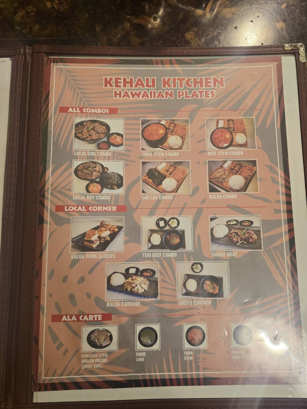 Menu at Kehau's Kitchen restaurant, Aiea, 98-150 Kaonohi St b118