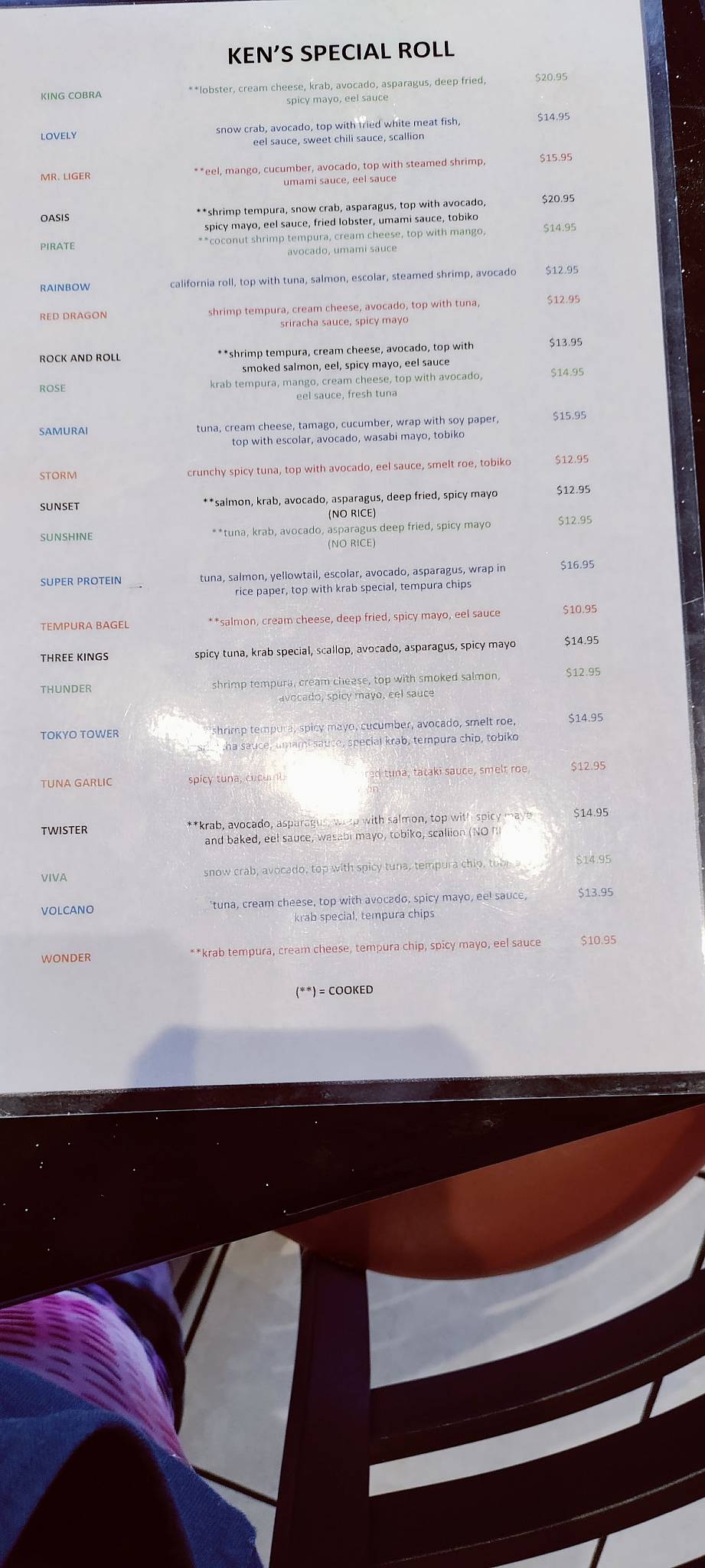 Menu at Ken Sushi & Asian Bistro restaurant, Clearwater, Gulf to Bay Blvd