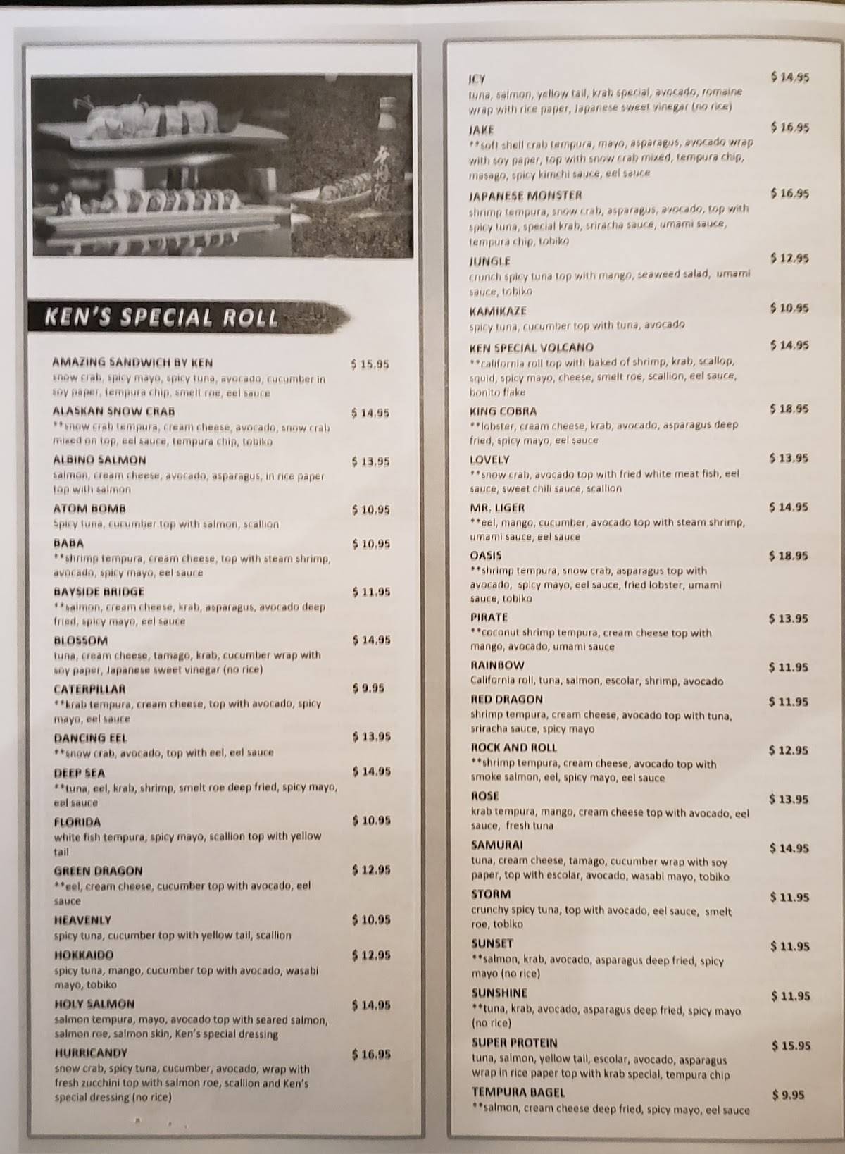 Menu at Ken Sushi & Asian Bistro restaurant, Clearwater, Gulf to Bay Blvd