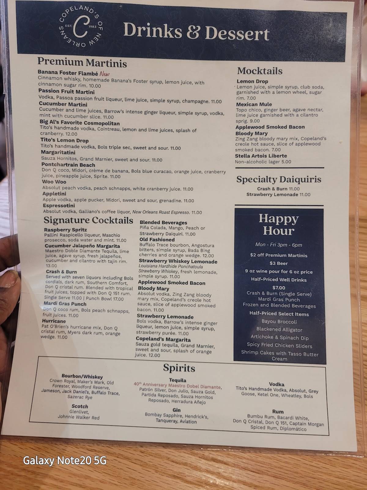 Menu at Copeland's of New Orleans restaurant, Kenner, W Esplanade Ave
