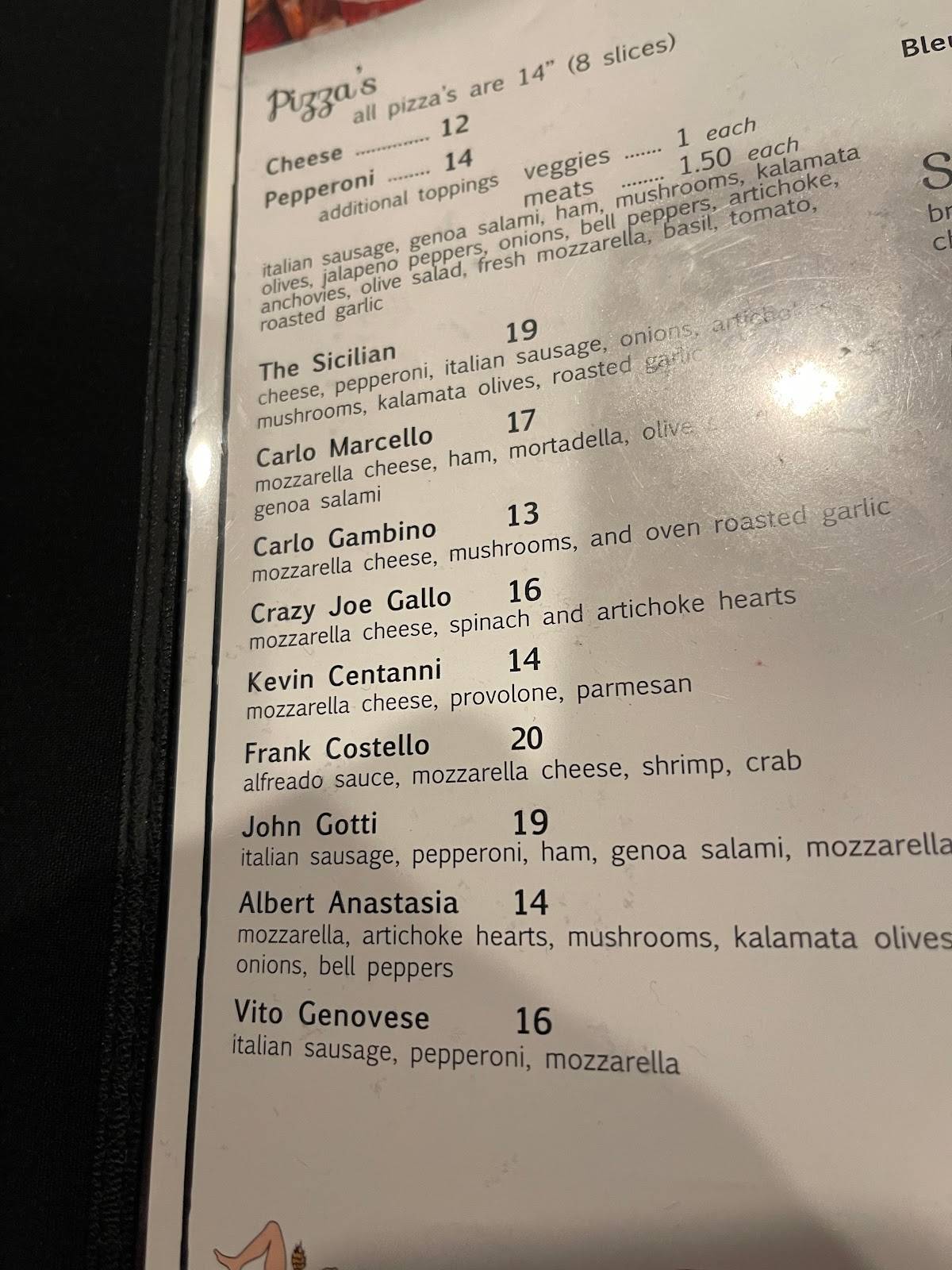 Menu at Gendusa's Italian Eatery pizzeria, Kenner