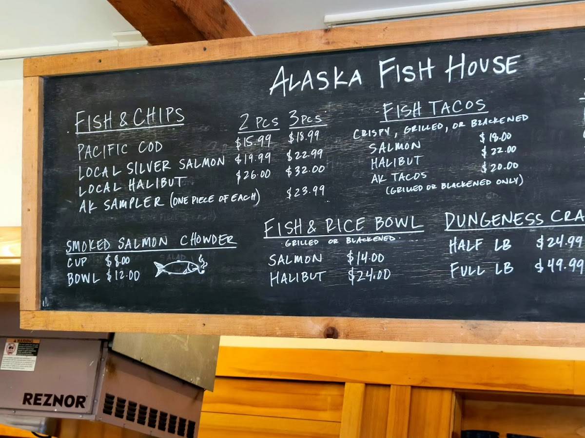 Menu at The Alaska Fish House restaurant, Ketchikan, 3 Salmon Landing