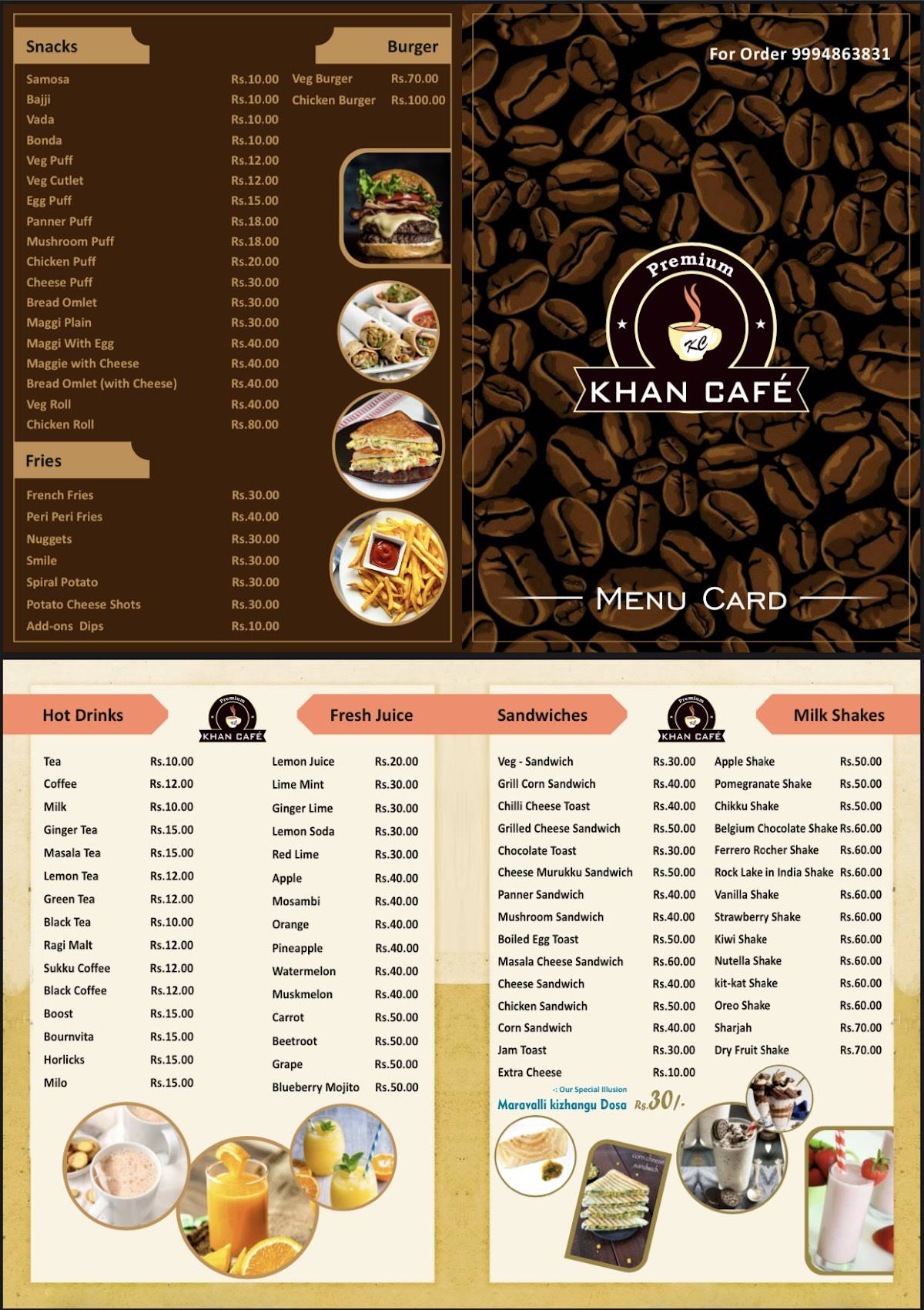 Menu at Khan cafe, Chennai