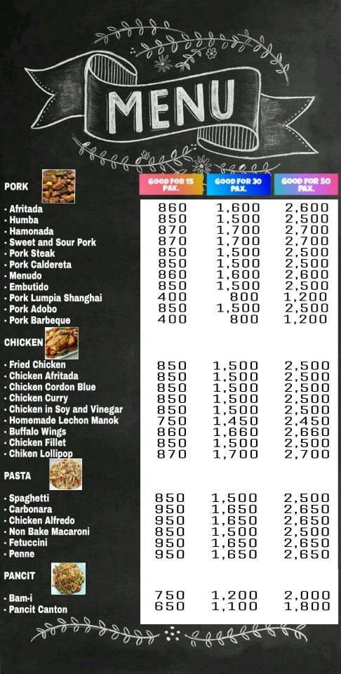 Carta del restaurante Kim Dave's Boneless Lechon, Mandaue