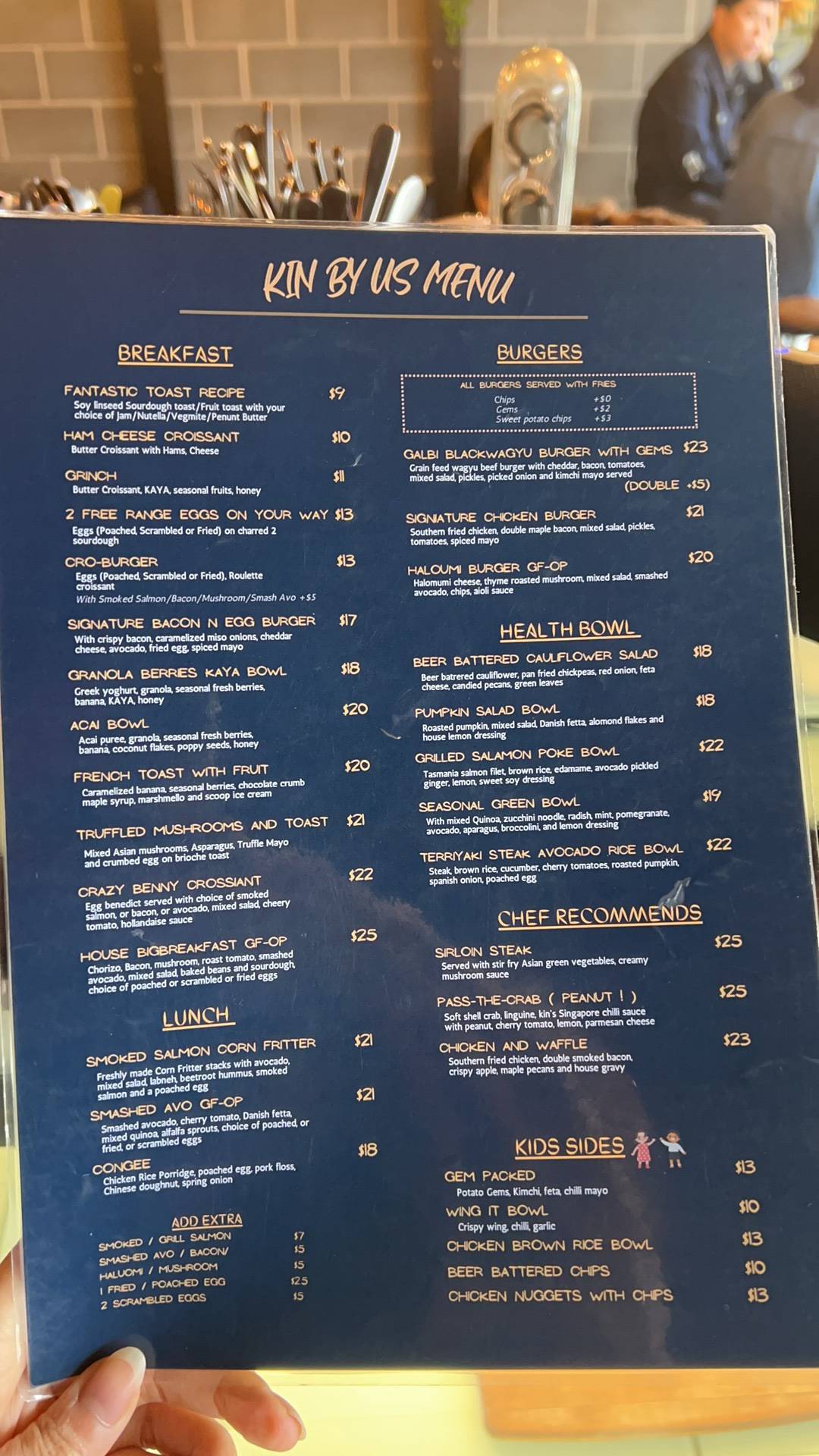 Menu at Kin By Us cafe, Macquarie Park