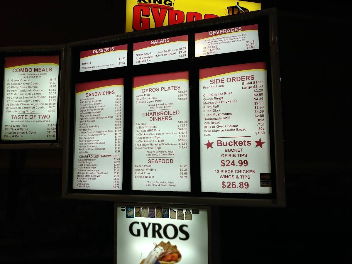 Menu at King Gyros restaurant, Fort Wayne, 302 W Jefferson Blvd
