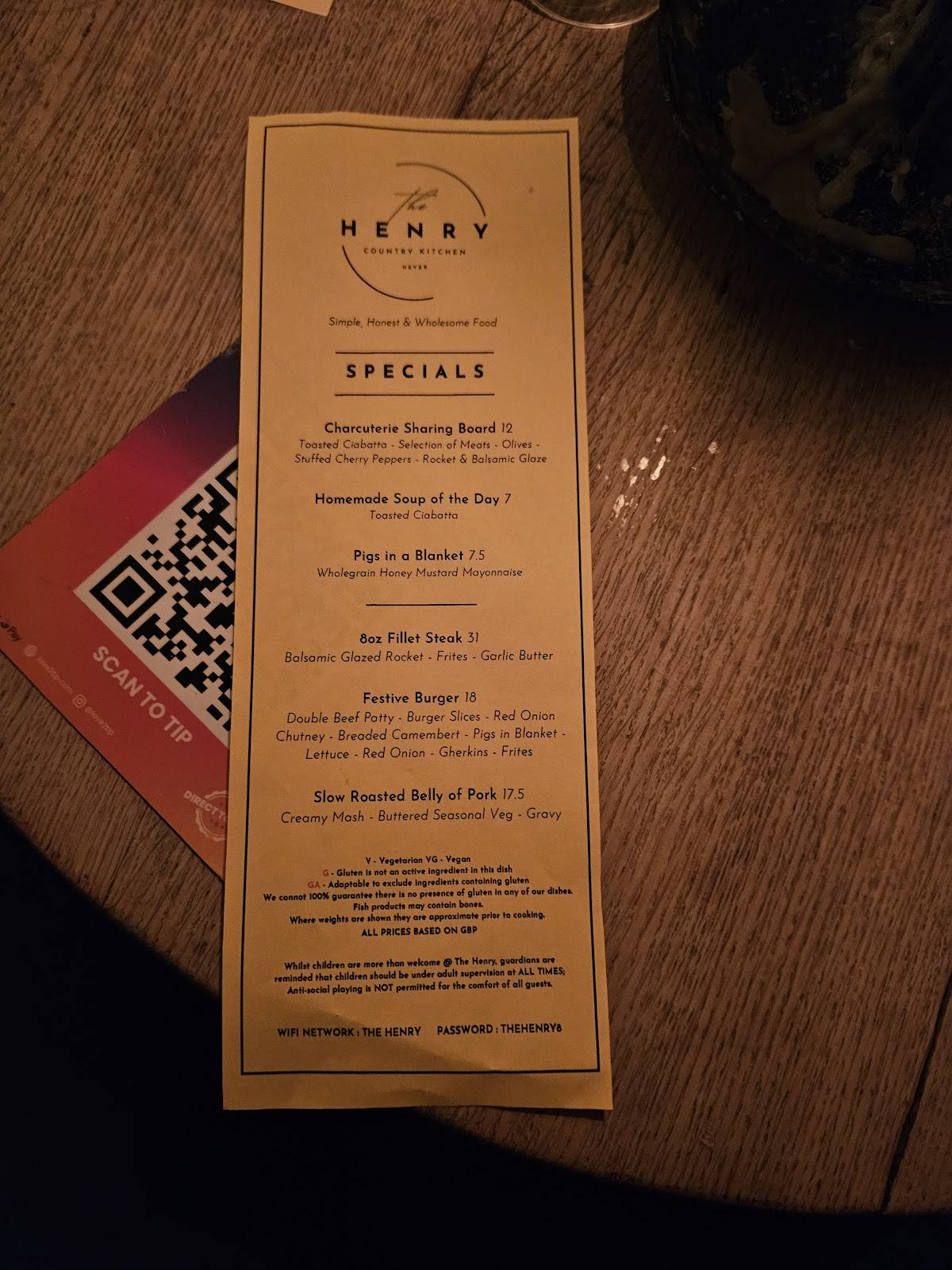 Menu at King Henry Ⅷ pub & bar, Edenbridge