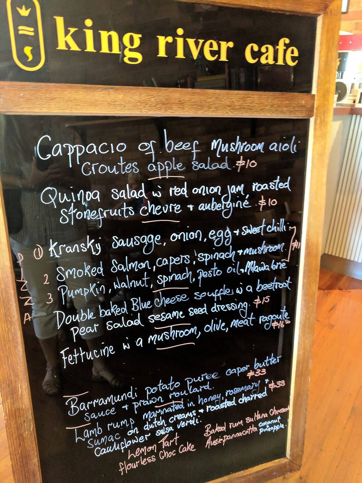 Menu at King River Cafe, Oxley