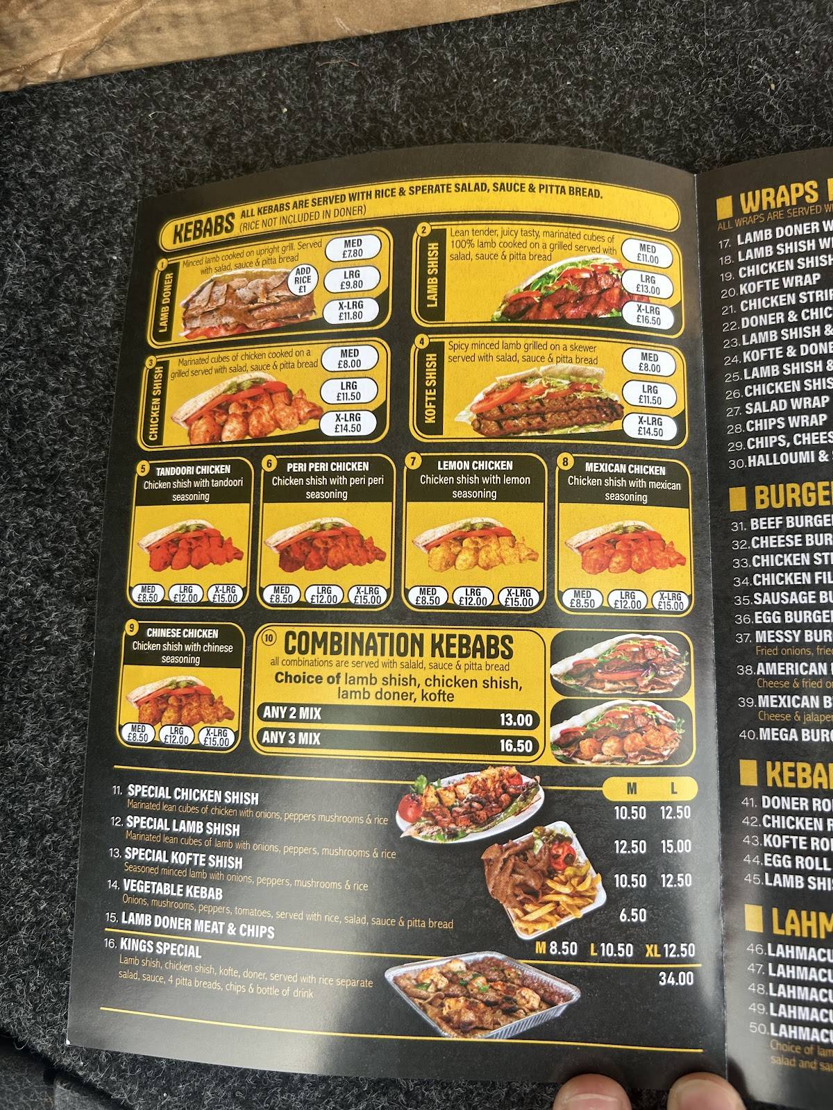 Carta de King Steak & Kebab Bar, Basildon