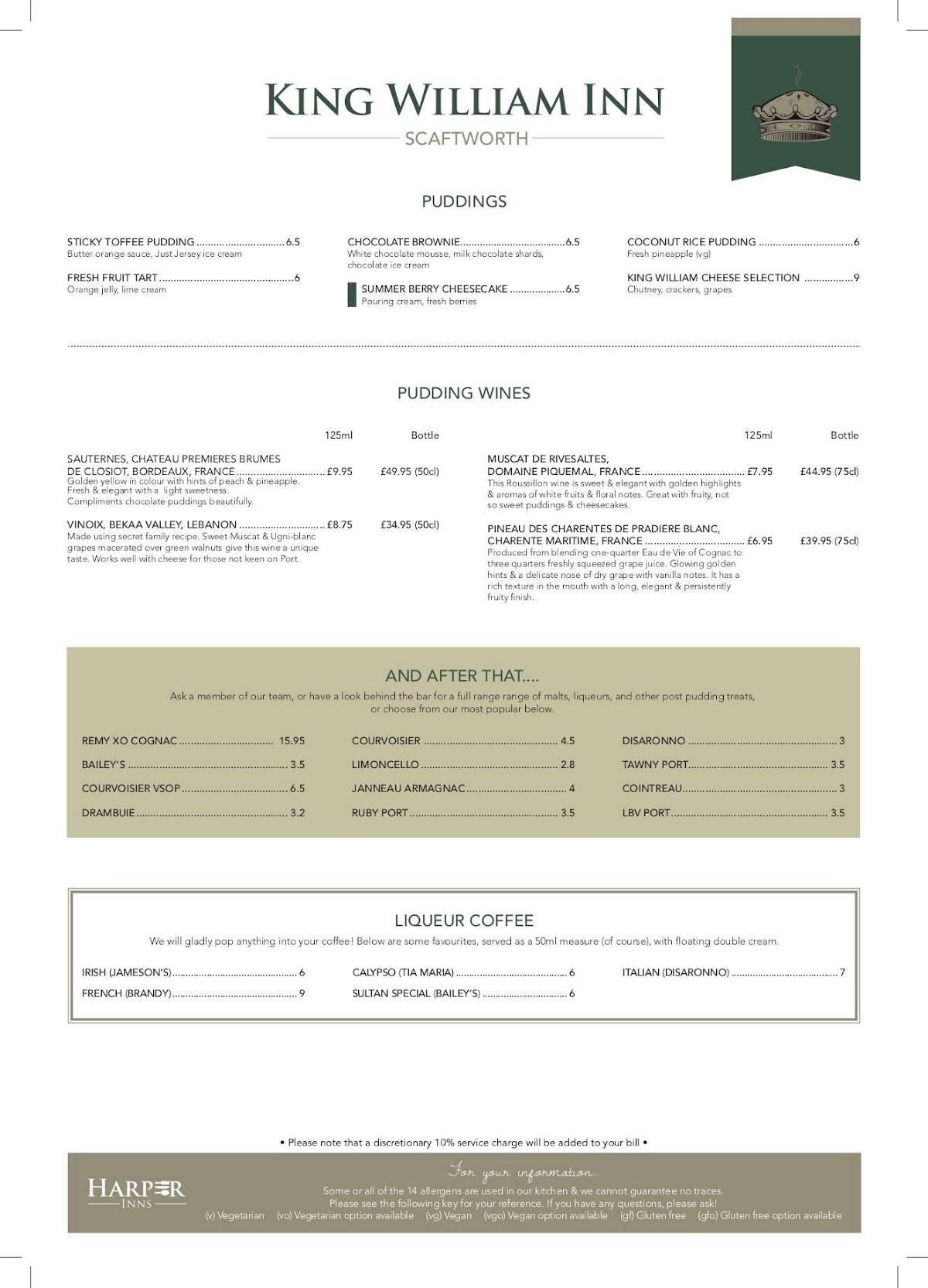 Menu at King William pub & bar, Doncaster, Main Street