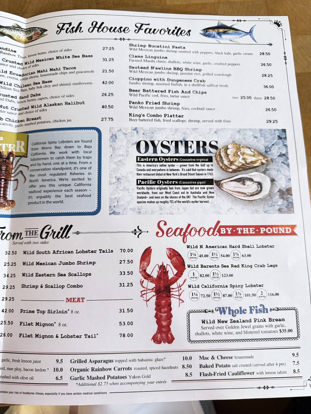 Menu at King's Fish House restaurant, Laguna Hills
