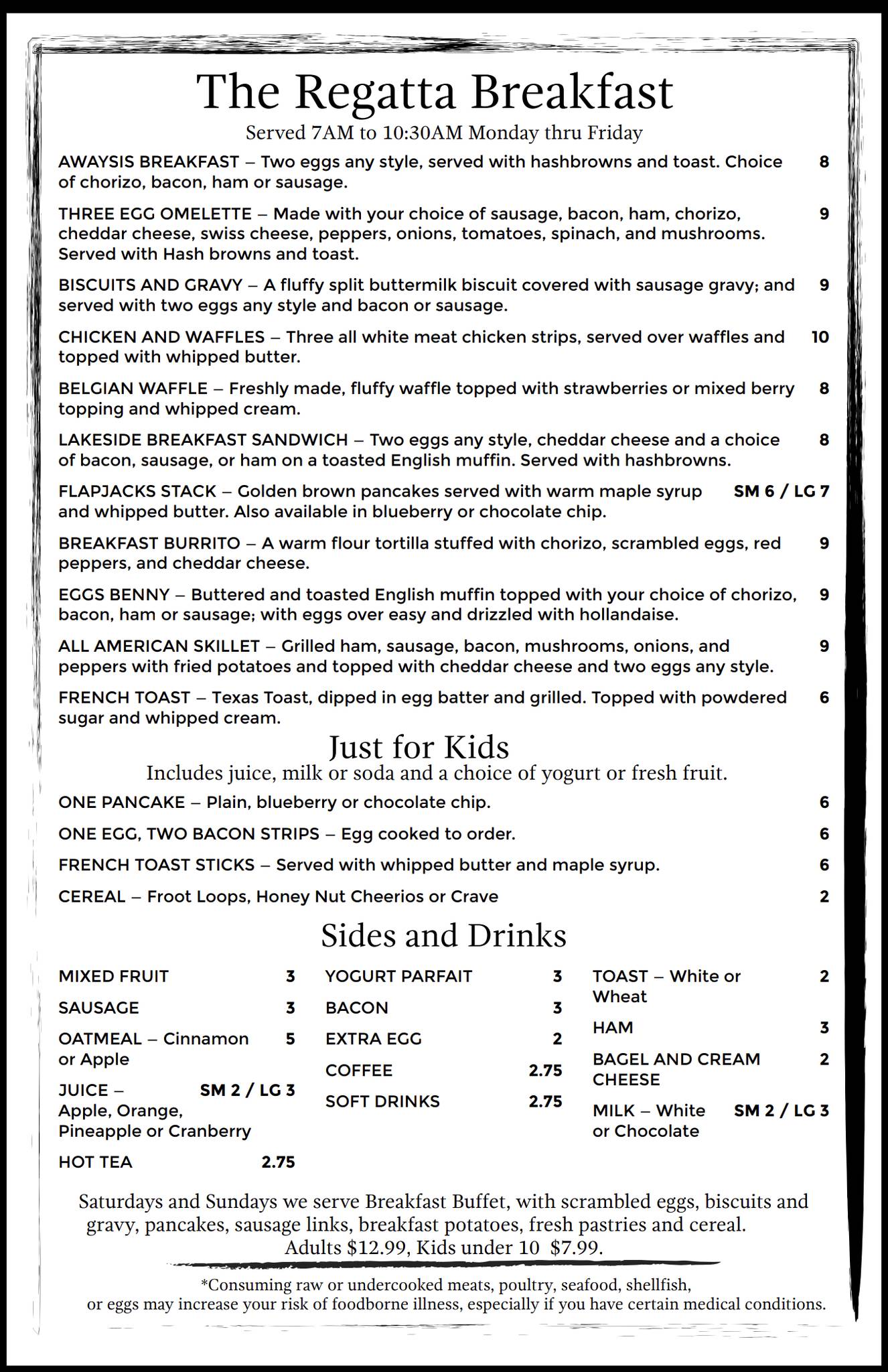 Menu at King's Pointe Resort restaurant, Storm Lake