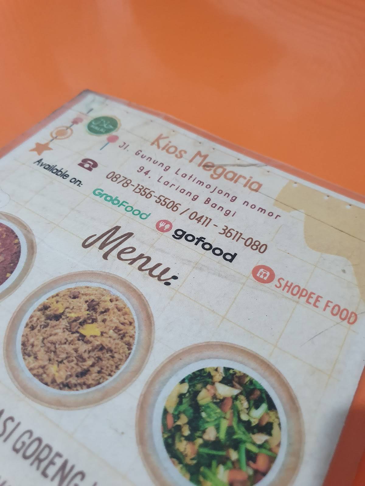 Carta del restaurante Kios Megaria, Macasar