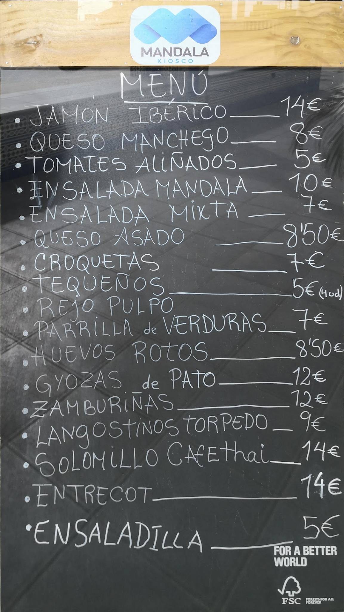 Carta del pub y bar Kiosco Mandala, El Paso