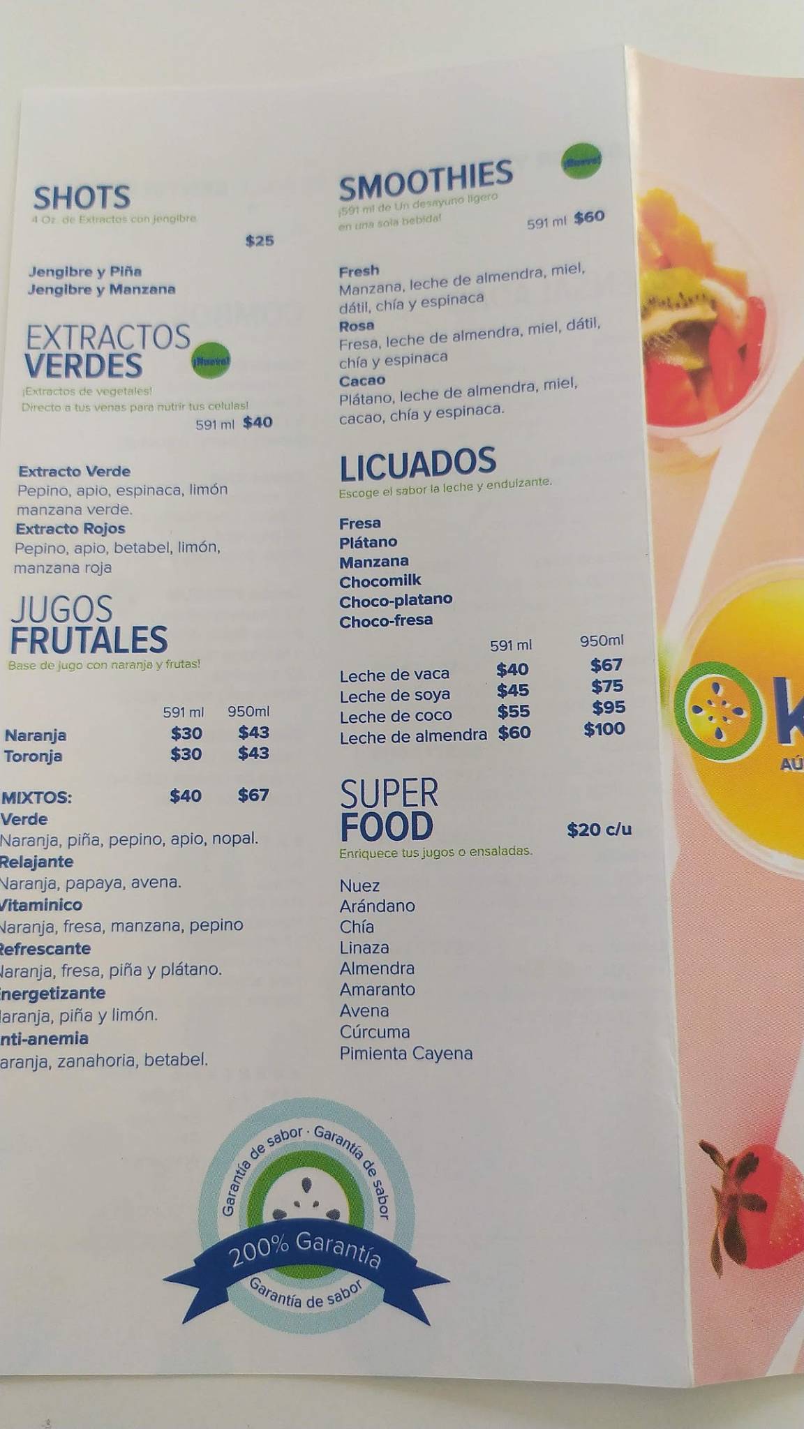 Carta del restaurante Kiwi Centro Historico, Culiacán Rosales