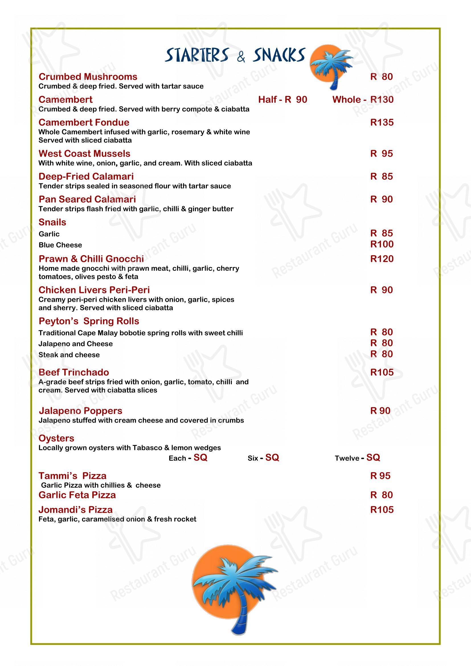 Menu at Kokomo Beach Bar & Restaurant, Langebaan