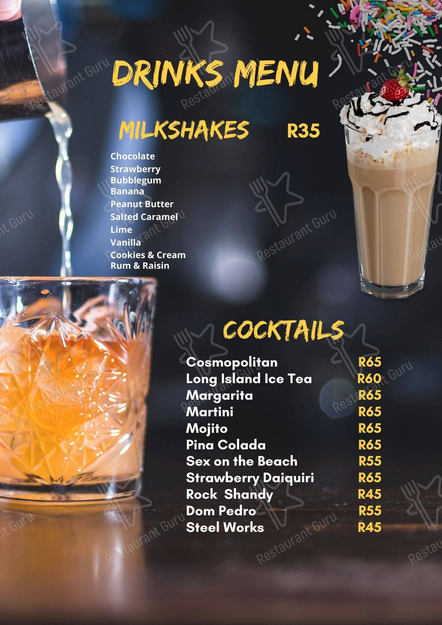 Menu at Kommietjies restaurant, Cradock
