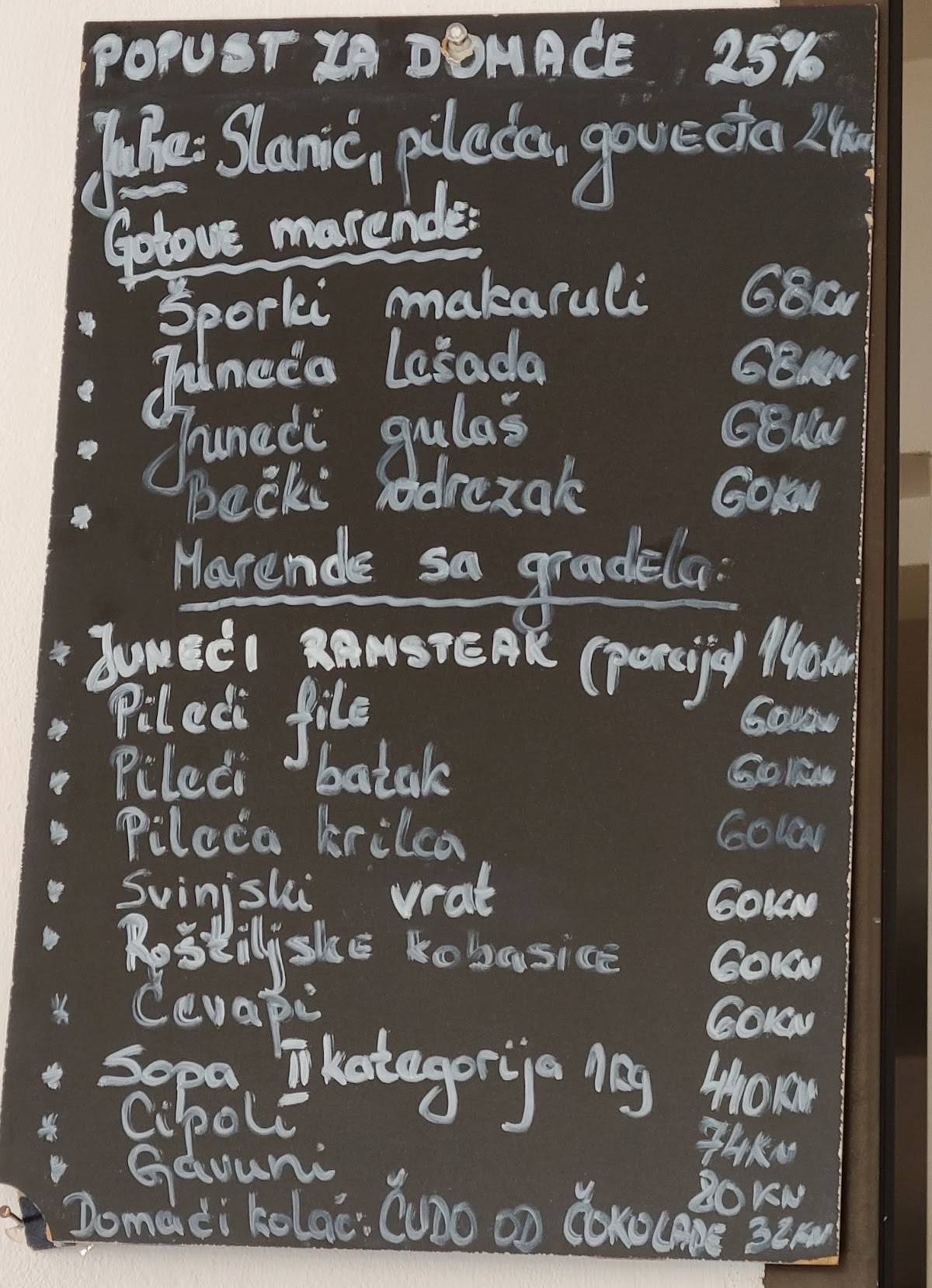 Menu at Konoba Tabak restaurant, Dubrovnik