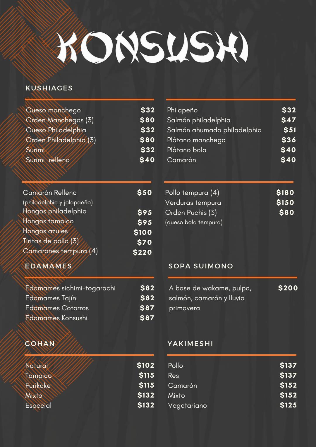 Carta del restaurante Konsushi, Merida, C. 33 488