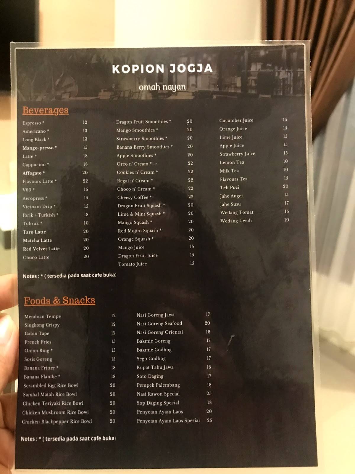Menu at KopiON by Omah Nayan ꧋ꦏꦺꦴꦥꦶꦪꦺꦴꦤ꧀ꦧ꧀ꦪ꧀ꦎꦩꦃꦤꦪꦤ꧀ cafe, Yogyakarta