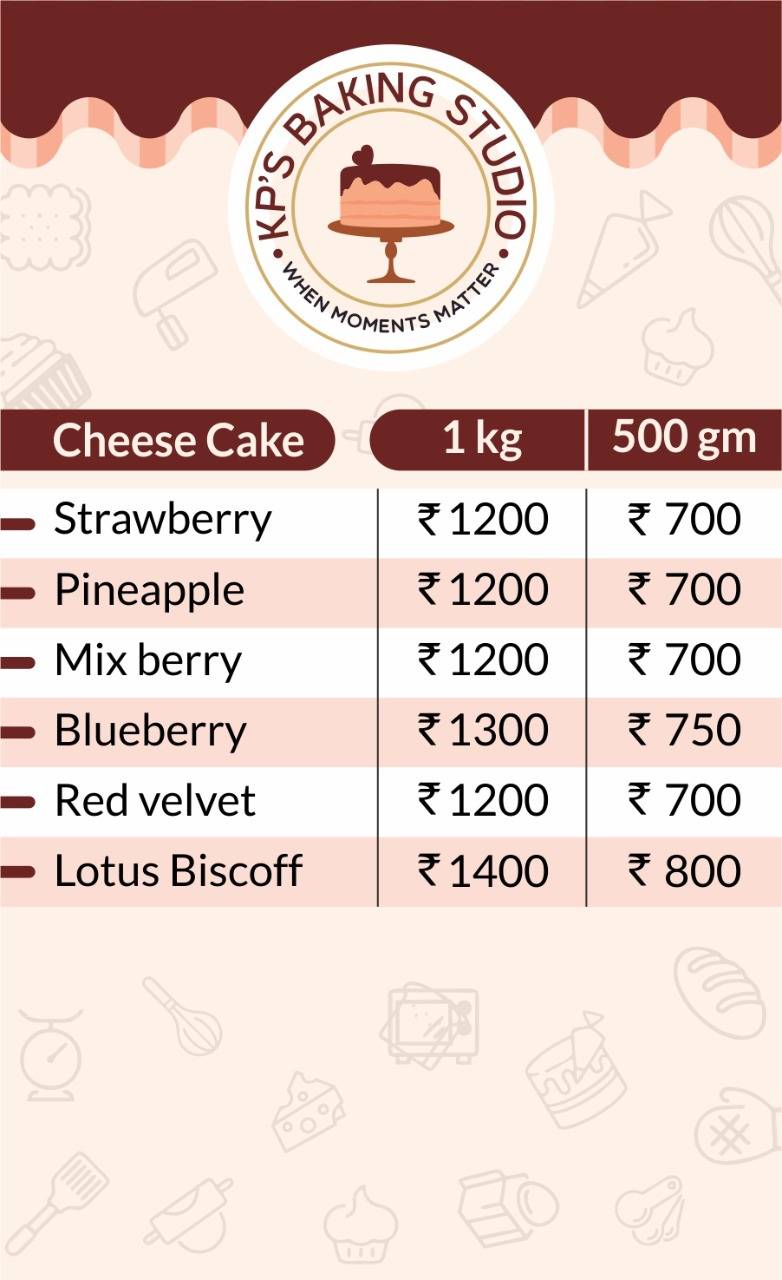 Menu at KPS Baking Studio - Cake Bakers & Home Bakers, Ahmedabad