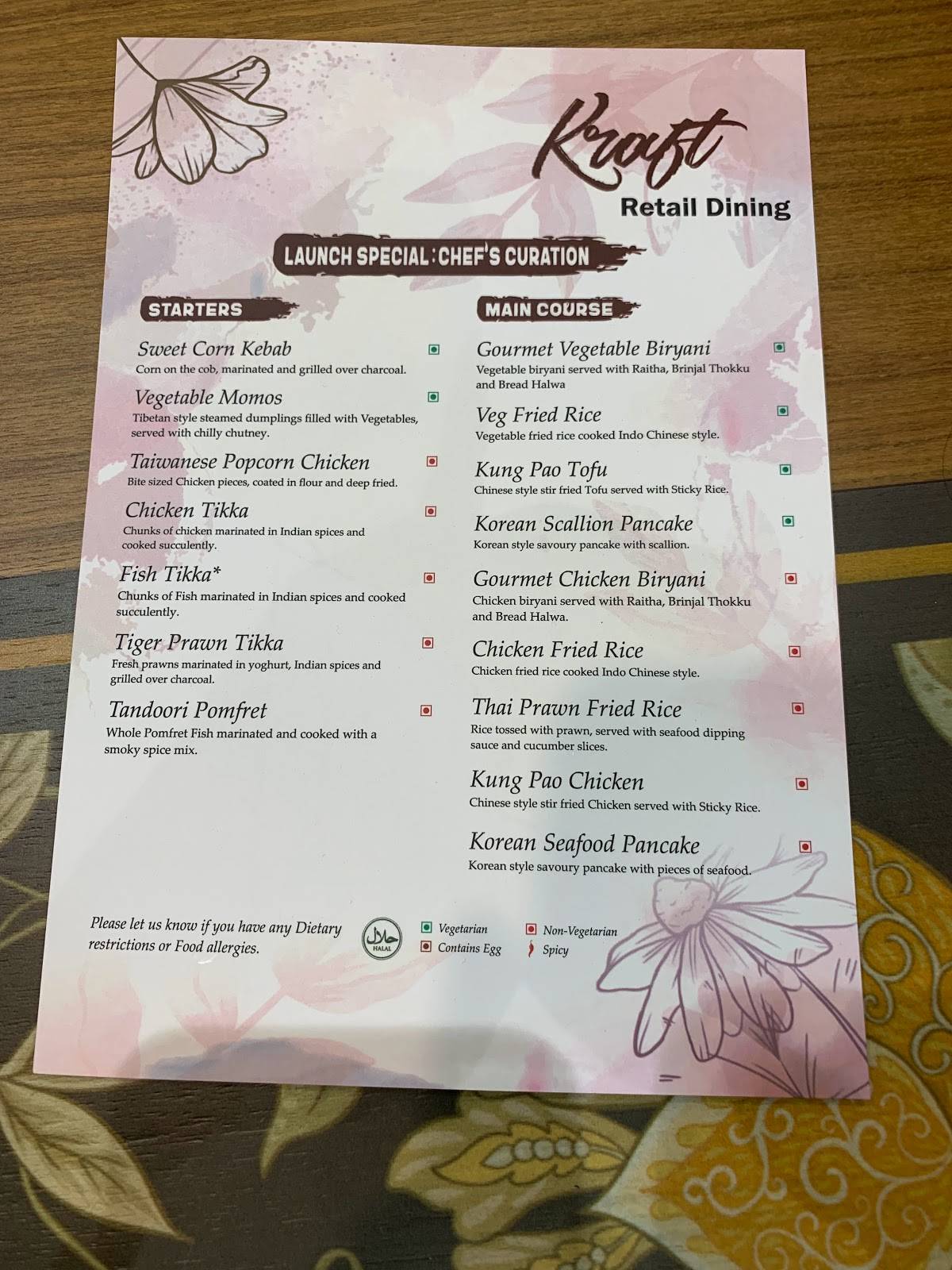 Menu at Kraft Retail Dining, Chennai