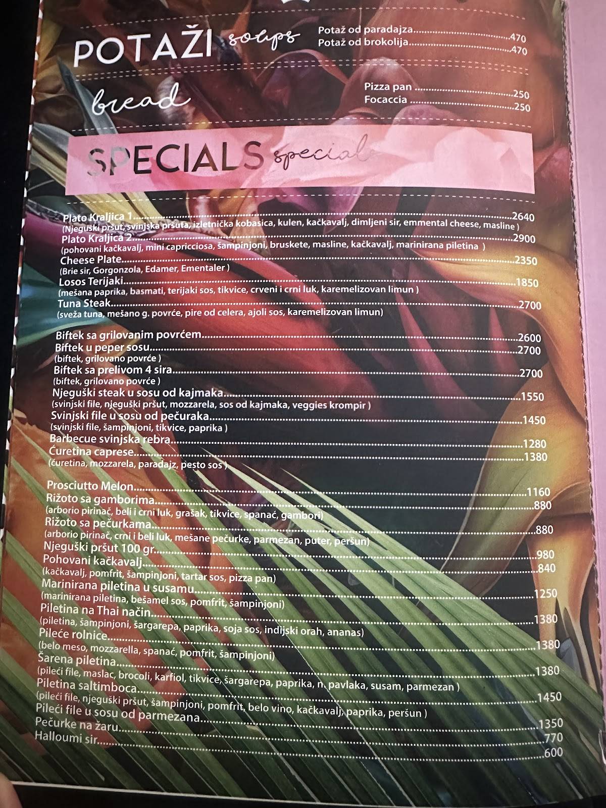 Menu at Kraljica restaurant, Čačak