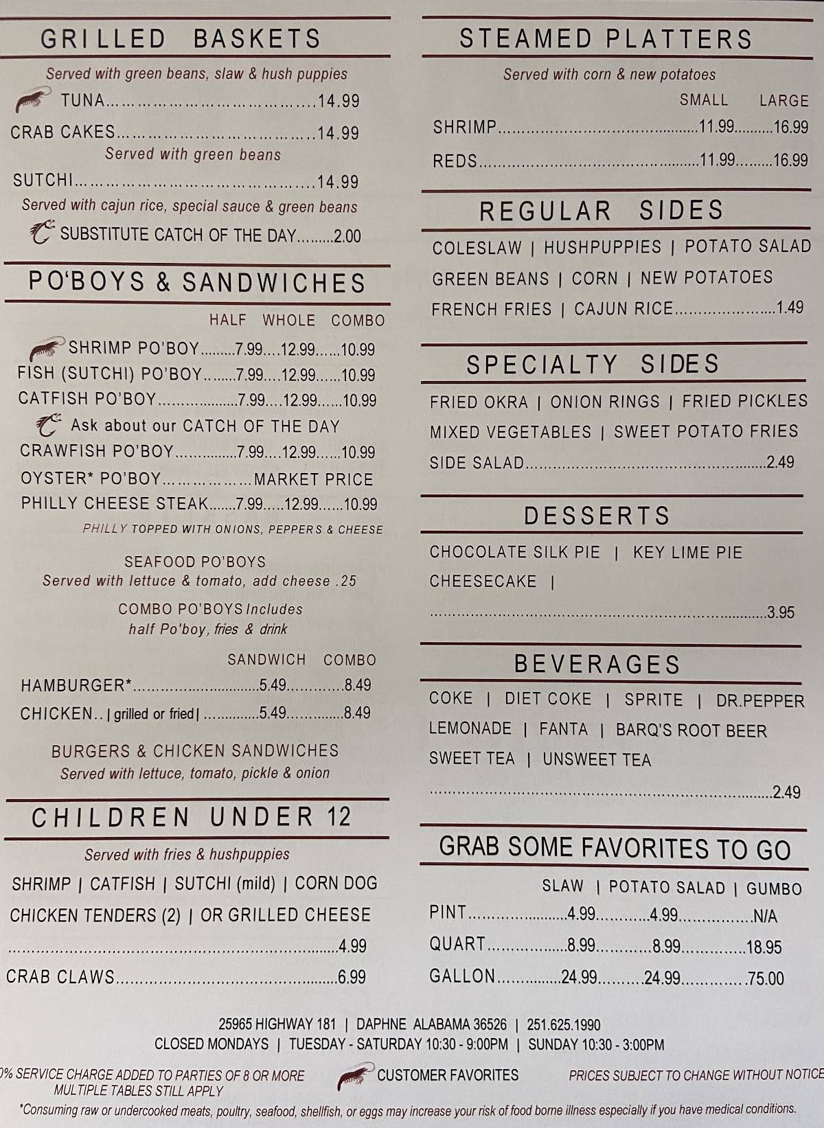 Menu at Kravers Seafood Daphne restaurant, Daphne