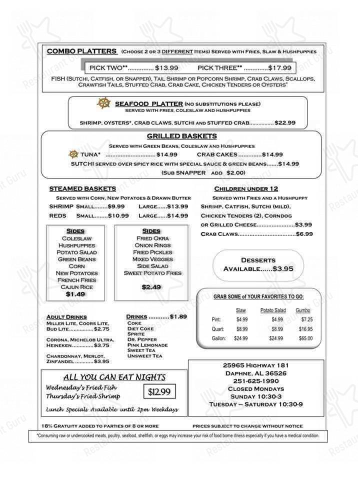 Menu at Kravers Seafood Daphne restaurant, Daphne