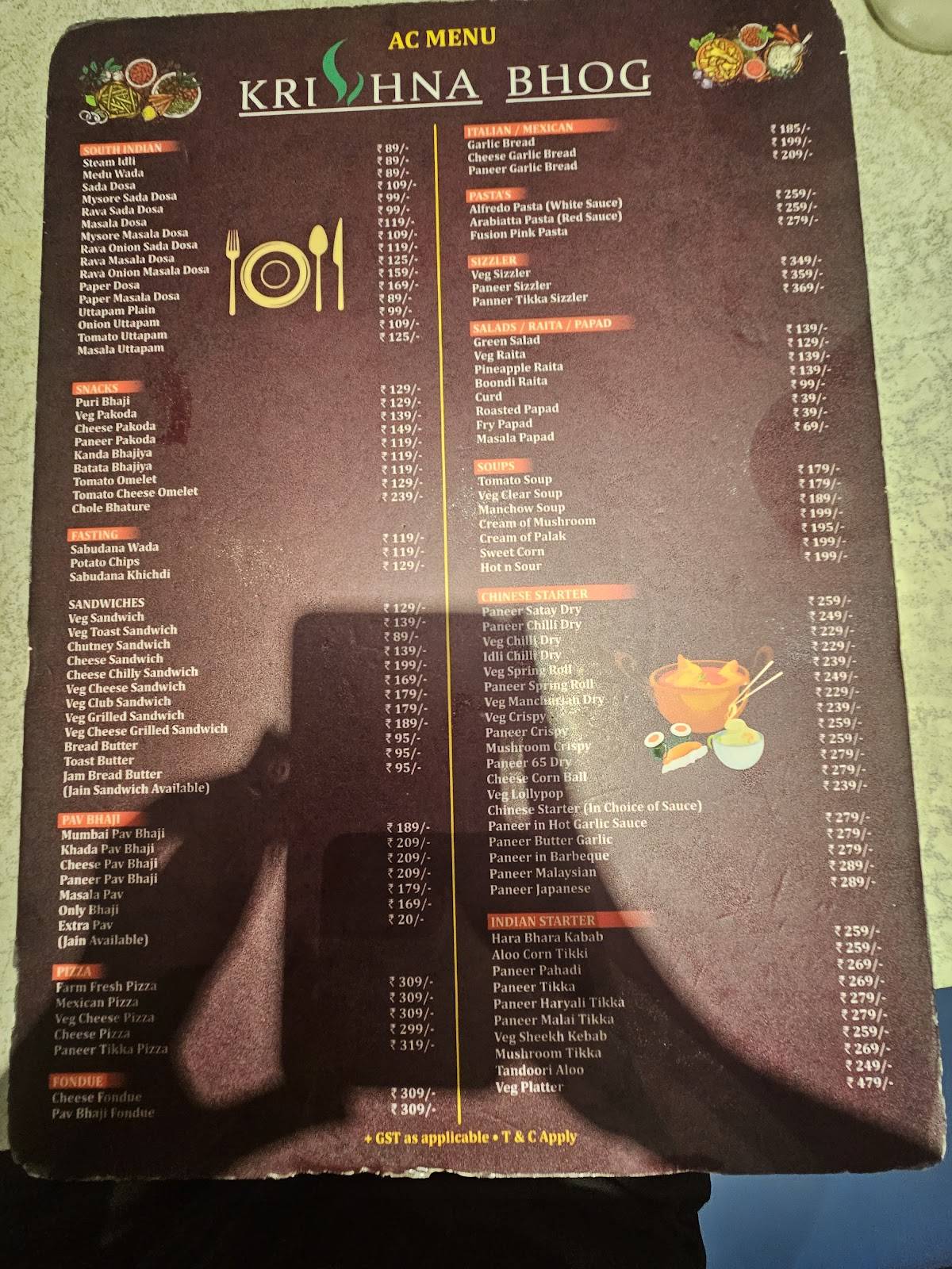 Menu at Krishna Bhog, Navi Mumbai, Krishna Bhog