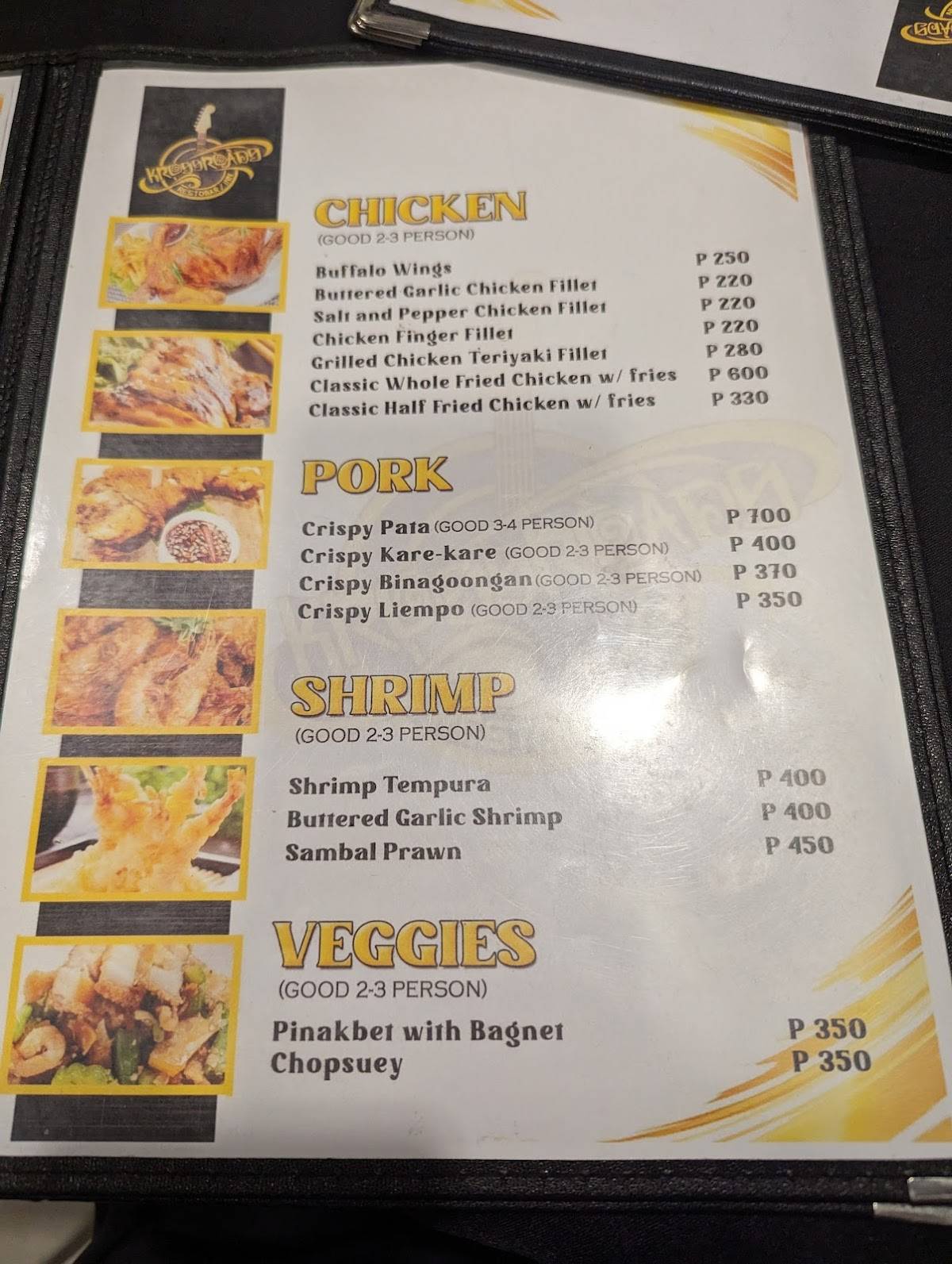 Menu at Krossroads Restobar/Inn, Bagac