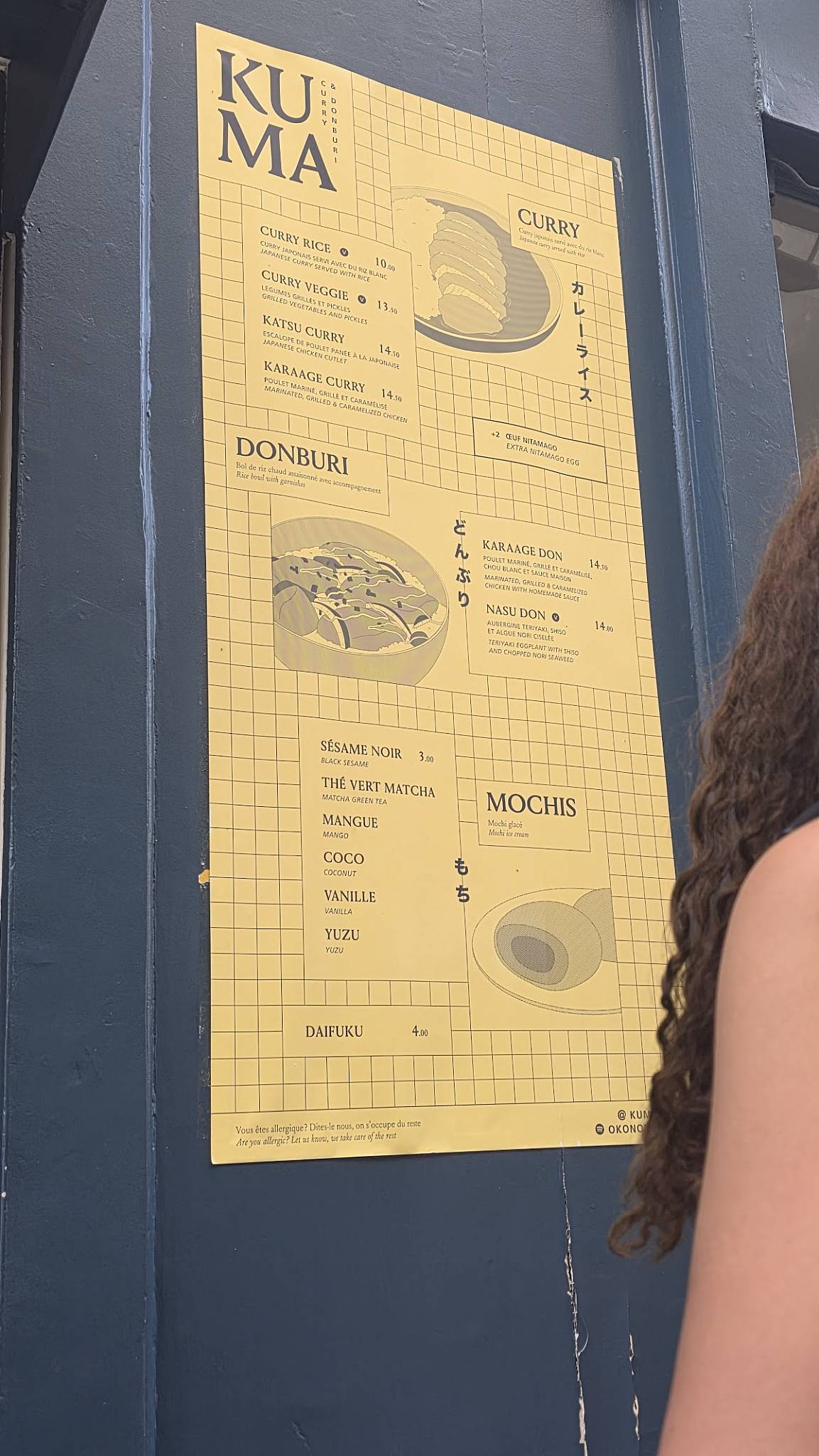 Menu at Kuma restaurant, Paris