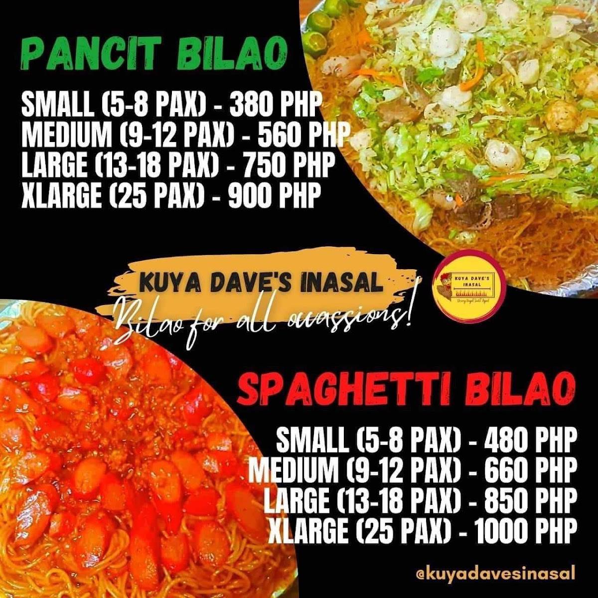 Menu at Kuya Daves Inasal restaurant, Cavite City