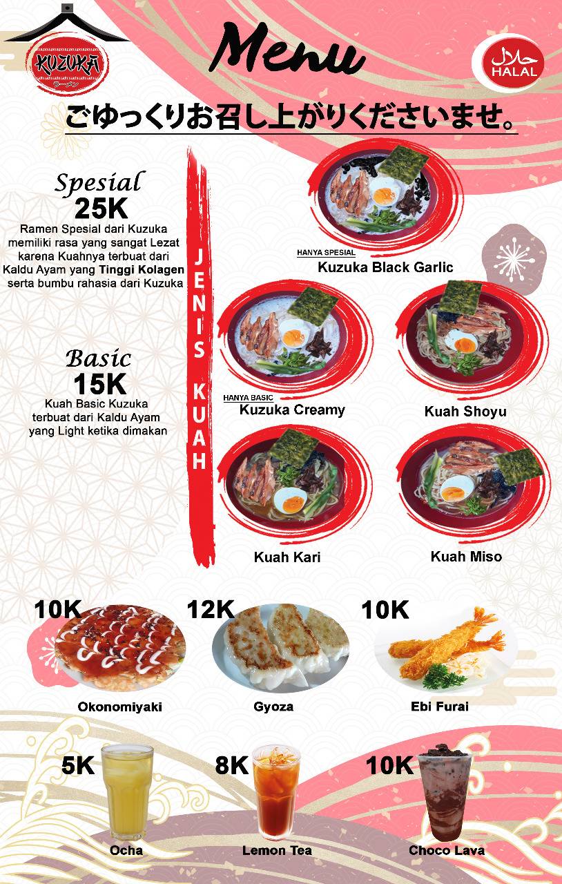 Carta del restaurante Kuzuka Ramen, Parung Panjang