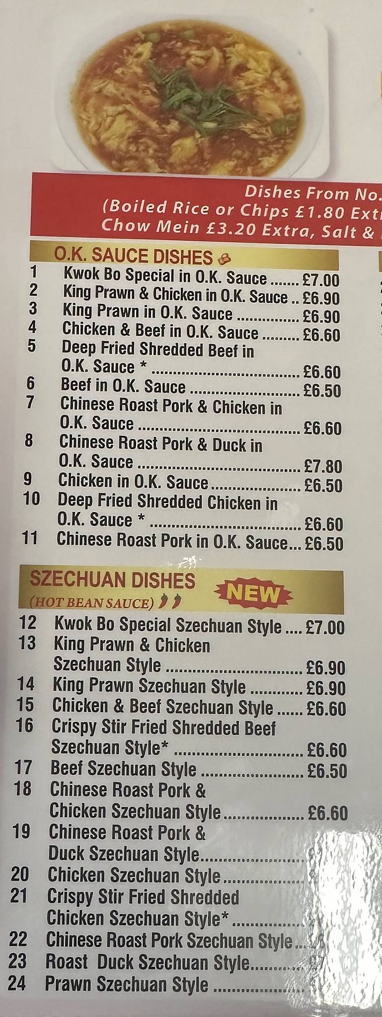 Menu at Kwok Bo Takeaway fast food, Castleford
