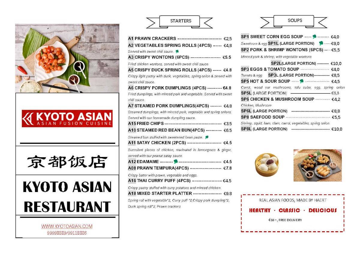 Menu at Kyoto Asian restaurant, Ta' Xbiex