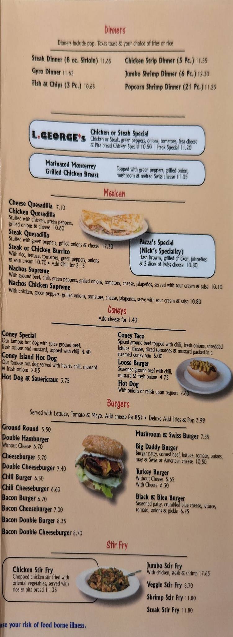 Menu at L George's Coney Island restaurant, Southfield, Northwestern Hwy