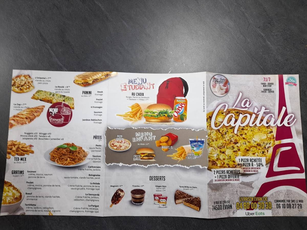 Menu au LA CAPITALE restaurant, Évian-les-Bains