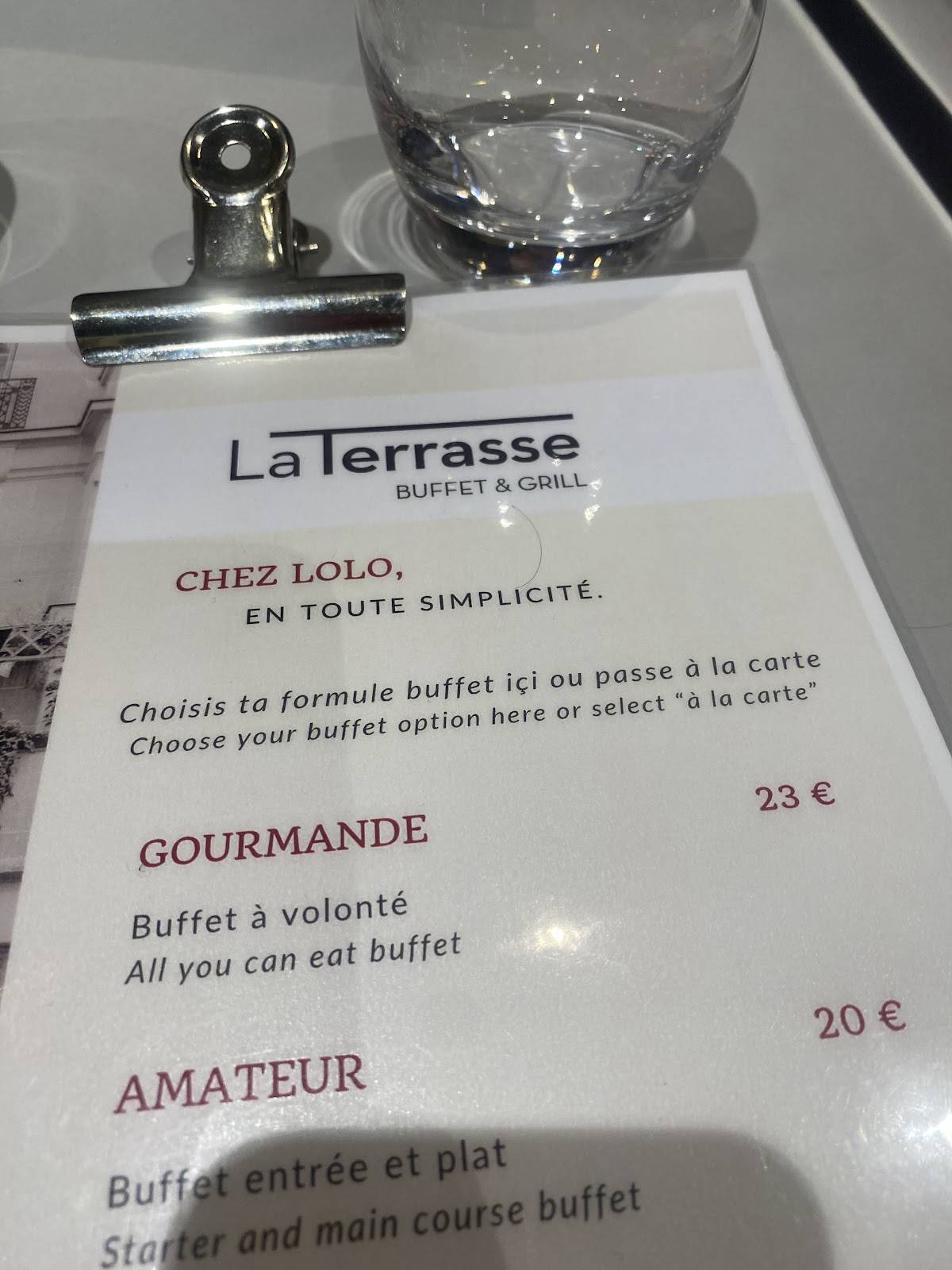 Menu at LA TERRASSE restaurant, Tremblay-en-France