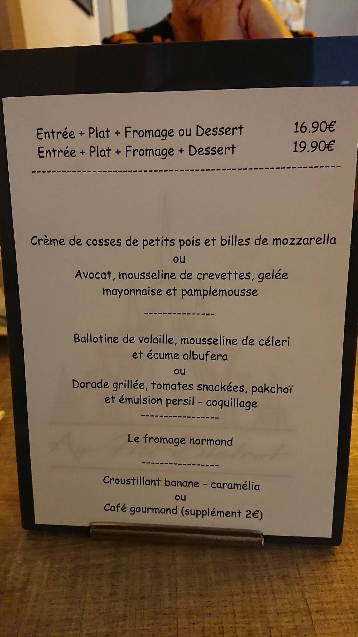 Menu at L'Alcôve restaurant, Bayeux