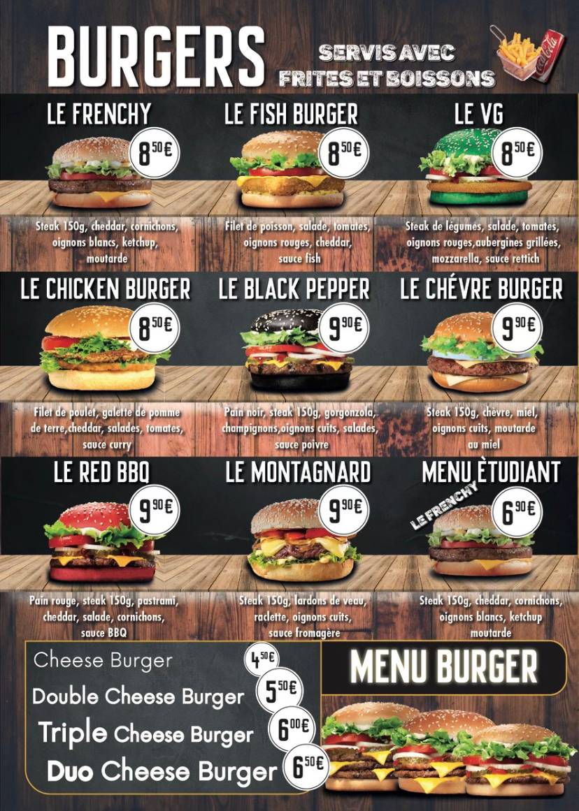 Menu au LE FRENCHY restaurant, Chantilly