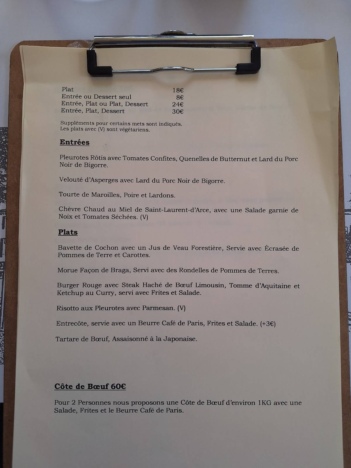 Menu au Le Vigneron À Table restaurant, Saint-Laurent-d'Arce