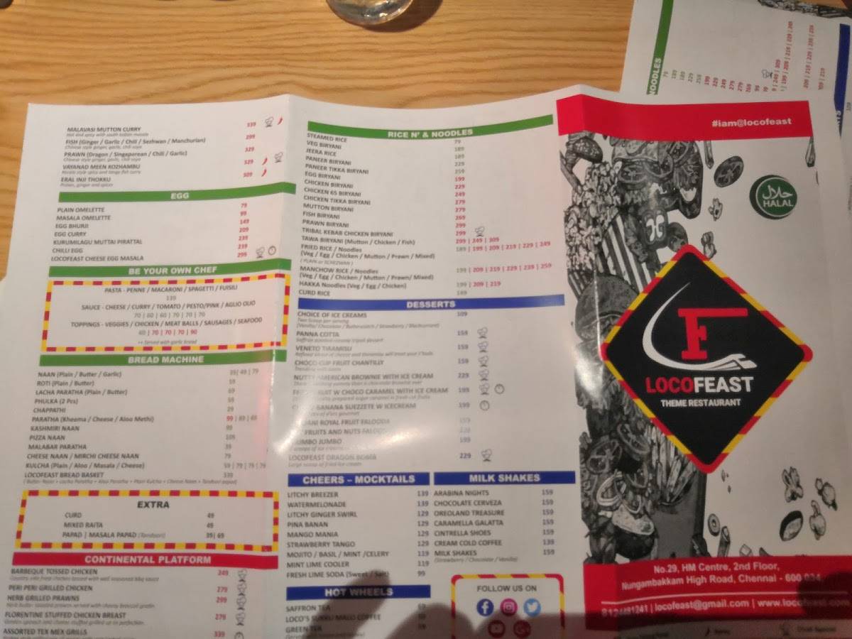 Menu at LOCOFEAST - Theme Restaurant, Chennai, 15A